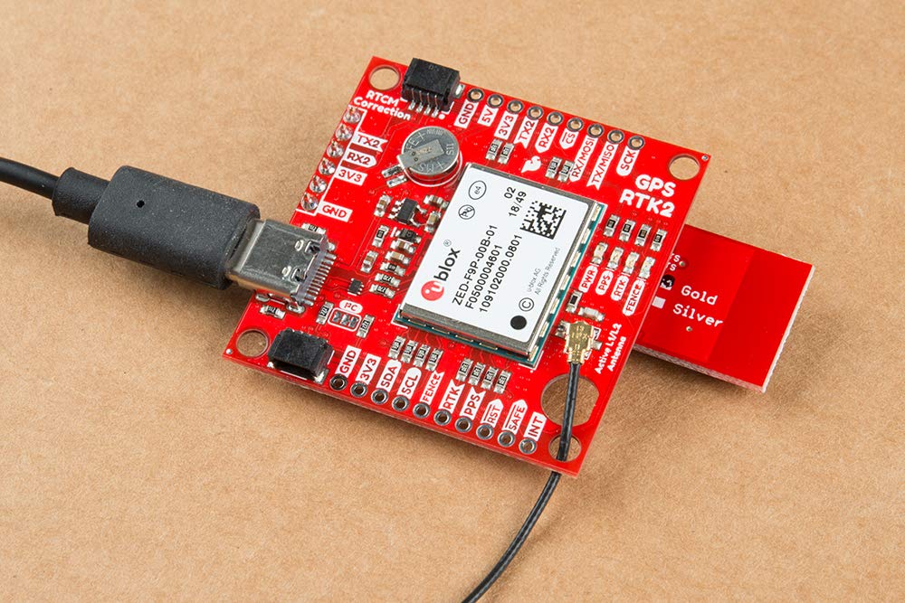 SparkFun GPS-RTK2 Board - ZED-F9P (Qwiic) High-Precision Breakout No Soldering Required Breadboardable Contains a Rechargeable Backup Battery Allowing a Warm-Start decreasing time-to-First-fix