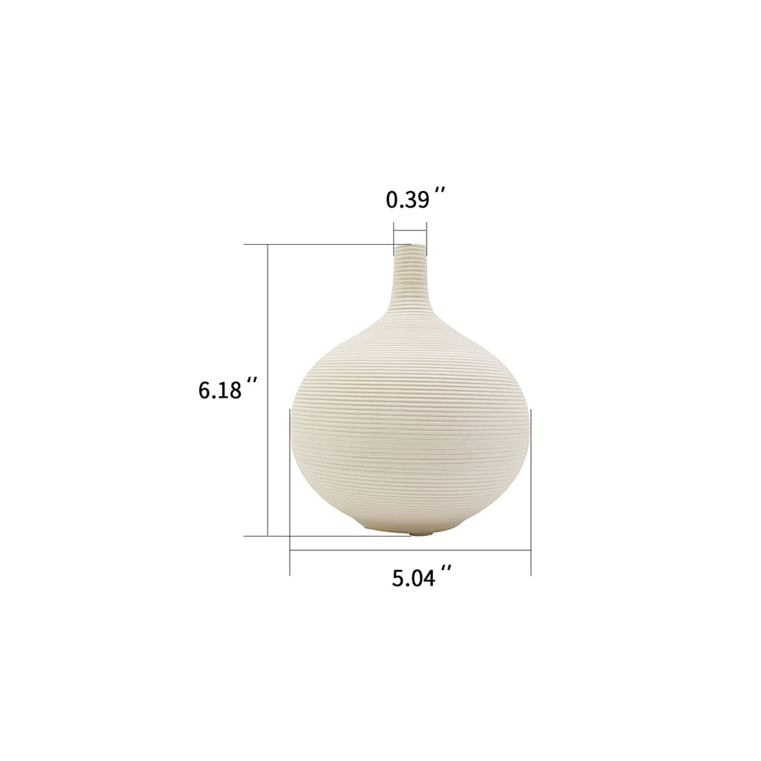 Telawsfun Narrow Neck Matte White Ceramic Vase,Small Round Textured Geometric Bud Flower Vase for Centerpieces Decor(6.18”)
