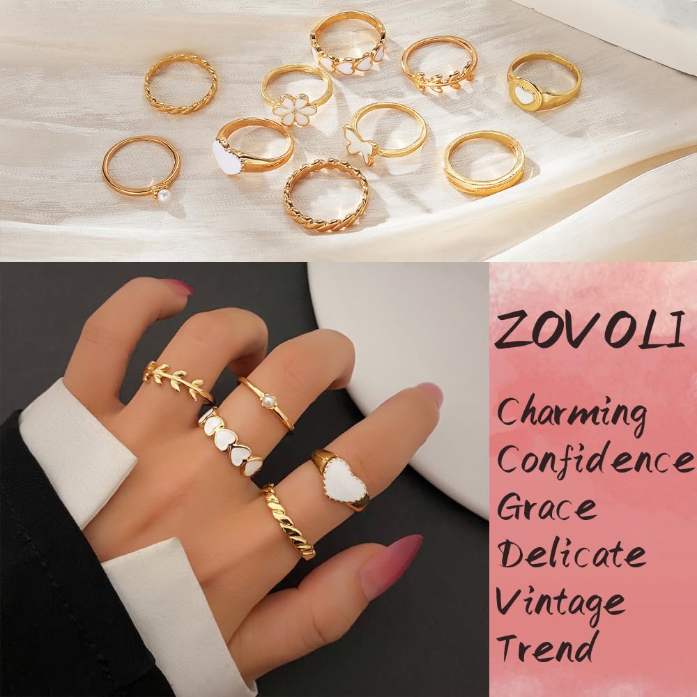 ZOVOLI 19-36 Pcs Gold Boho Knuckle Rings Set for Women, Vintage Stackable Dainty Joint Finger Gold Jewelry Set with Love Pearl and Sparkling Crystals (25-Pcs)