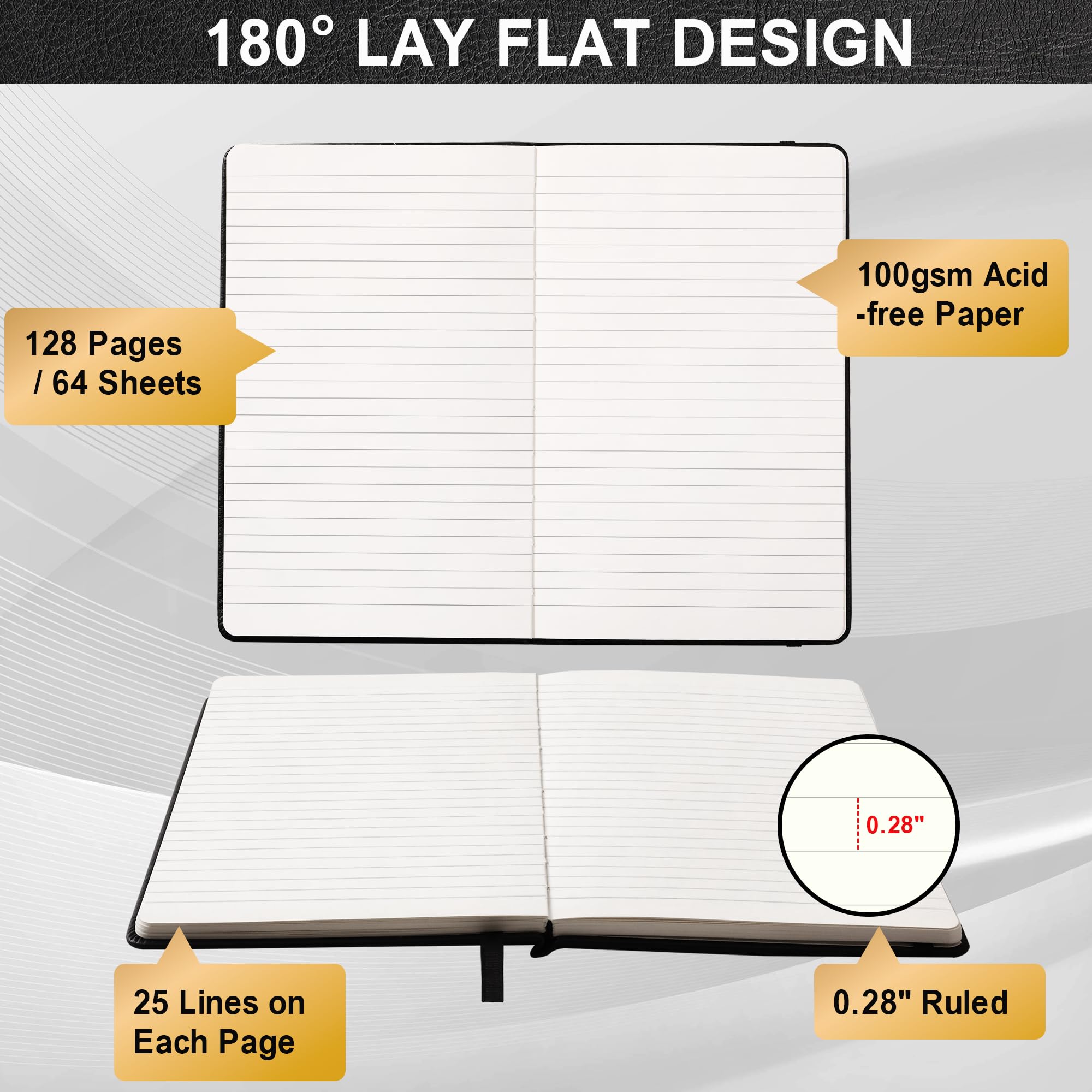 Ruled Notebook/Journal β Classic Notebook Journal for Women/Men, Faux Leather Notebooks for Work, Premium Thick Paper, Black, Hardcover, Lined (5.4 x 8.3)