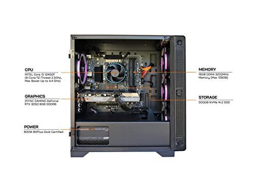 ZOTAC Gaming MEK Hero G2 I2435F Gaming PC Desktop Intel 12th Gen Core i5 12400F, GeForce RTX 3050 8GB, 16GB 3200 MHz DDR4, 500GB SSD, WiFi + Bluetooth - GH3050I2400F01BL-U-W11