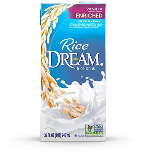 Rice Dream Rice Milk Drink, Enriched Vanilla, Calcium & Vitamin D, Vegan Dairy Alternative, Lactose Free, Shelf Stable, 32oz (Pack of 12)