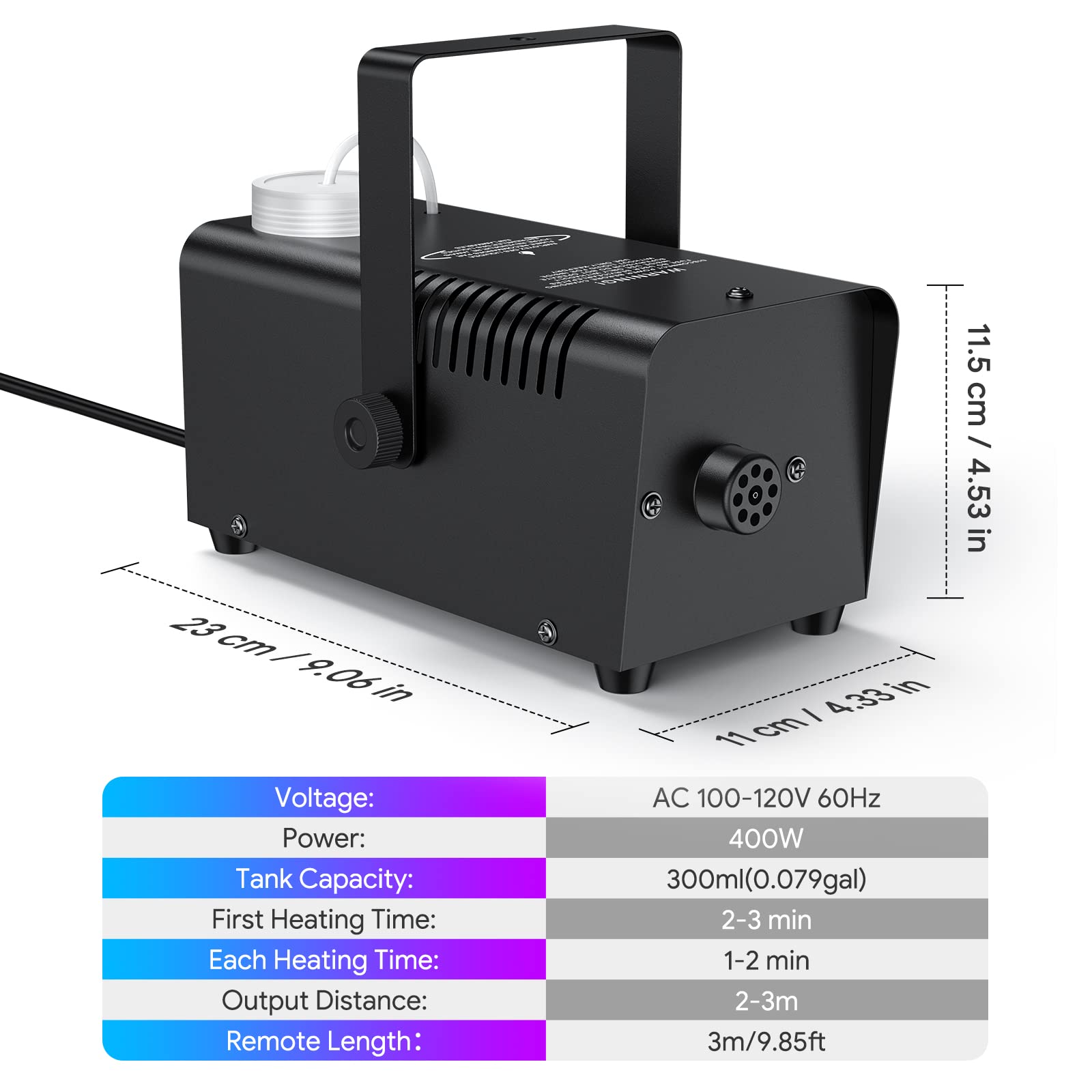 Transifun Fog Machine Outdoor with Wired Remote Control, Portable Smoke Machine 400W, One-Click Auto Spray Smoke Maker for Halloween Christmas Parties Weddings