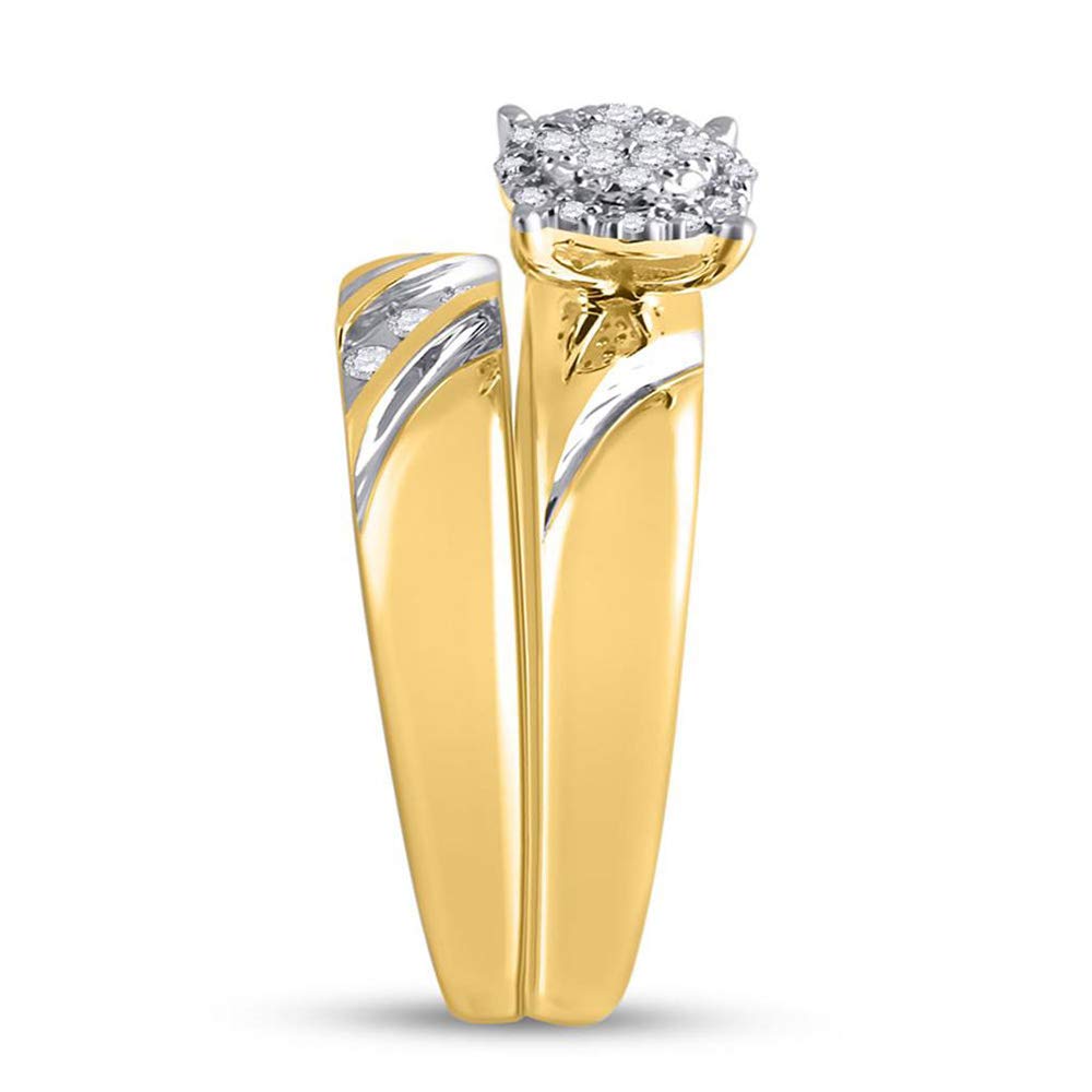 Sizes - L = 4, M = 10 - 10k Yellow Gold Diamond Wedding Mens And Ladies Couple His & Hers Trio 3 Three Ring Bridal Matching Engagement Wedding Ring Band Set (0.19 cttw.) - Please use drop down menu to select your desired ring sizes