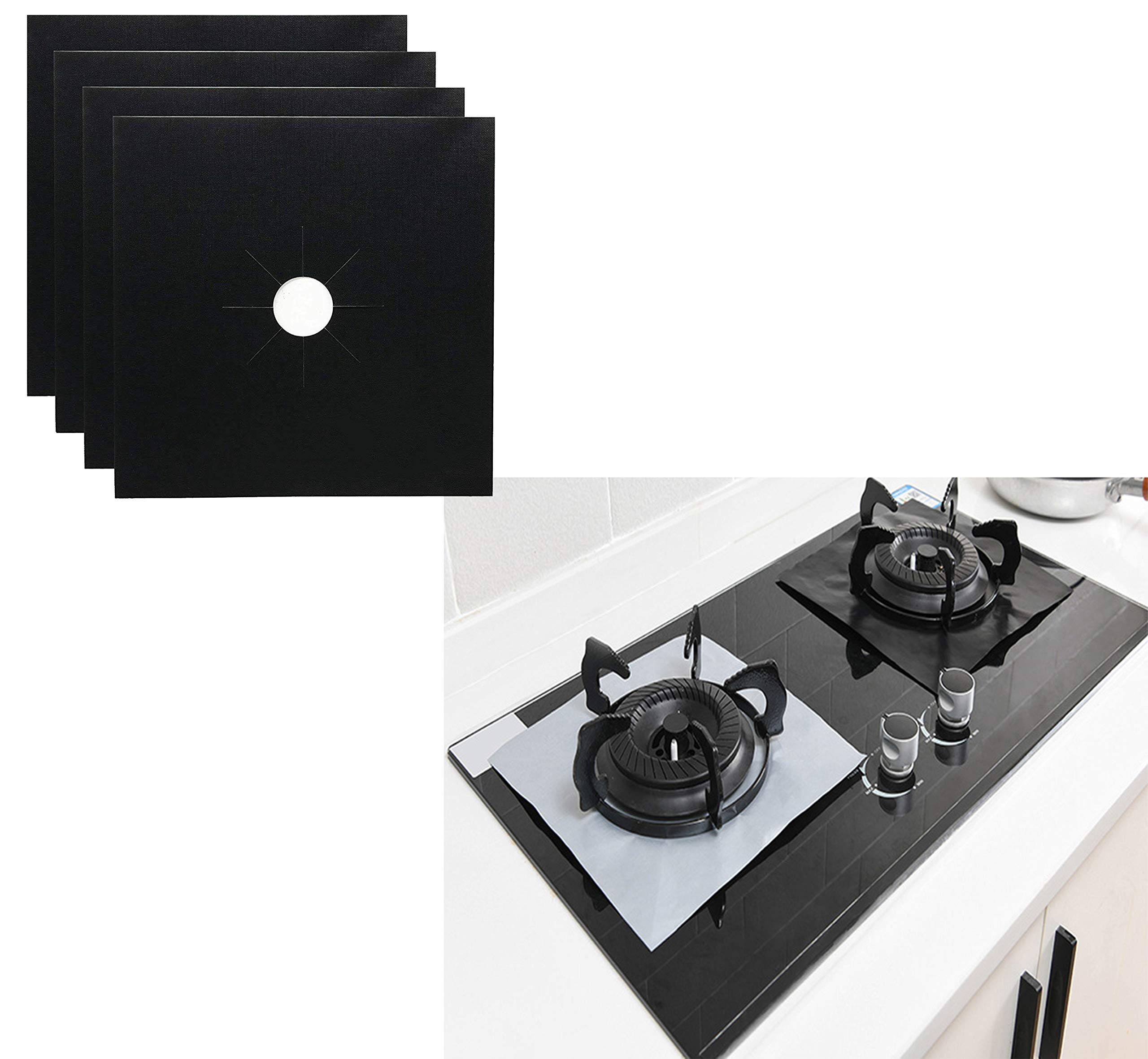 SHAFIRE Non-Stick Gas Range Protectors Reusable Aluminum Foil Gas Stove Burner Cover Protector Liner Clean Mat Pad 4PCS (Black)