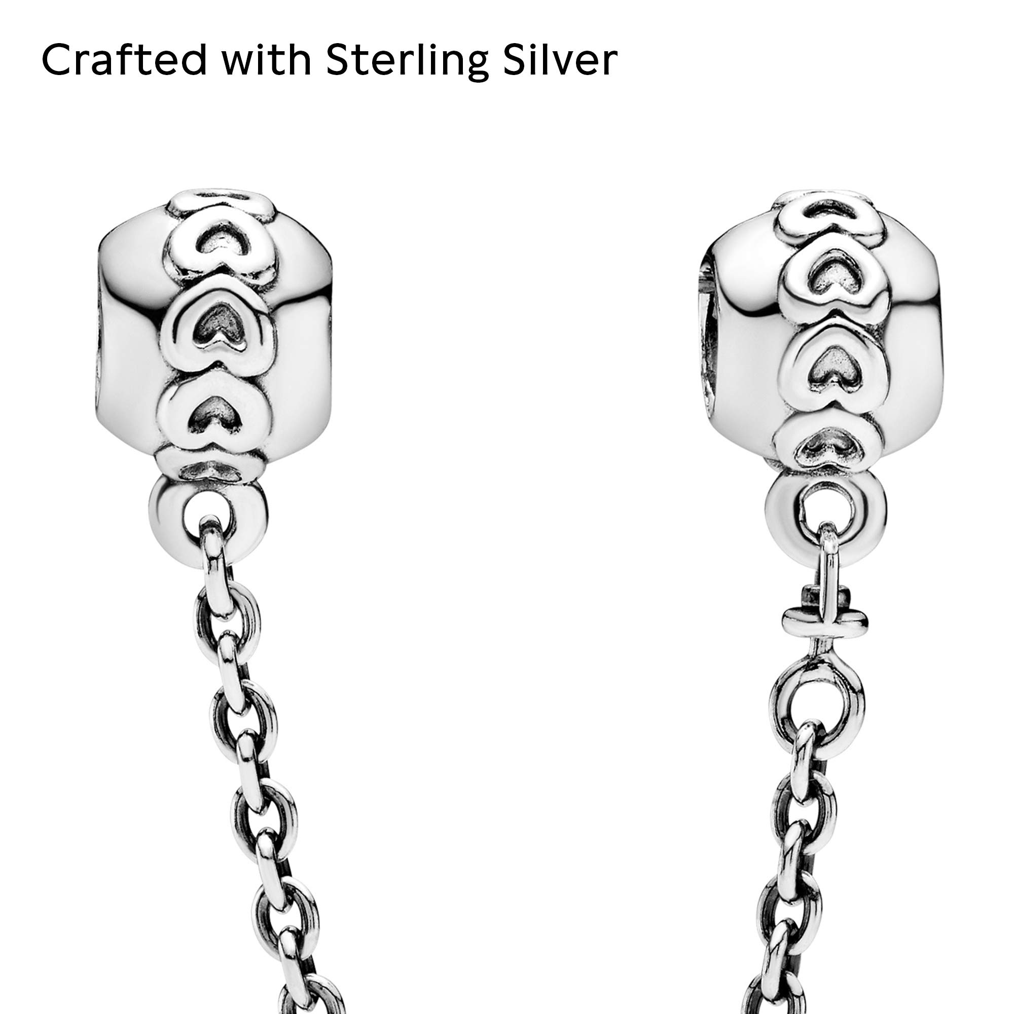 Pandora Jewelry Band of Hearts Safety Chain Sterling Silver Charm, 2", No Box