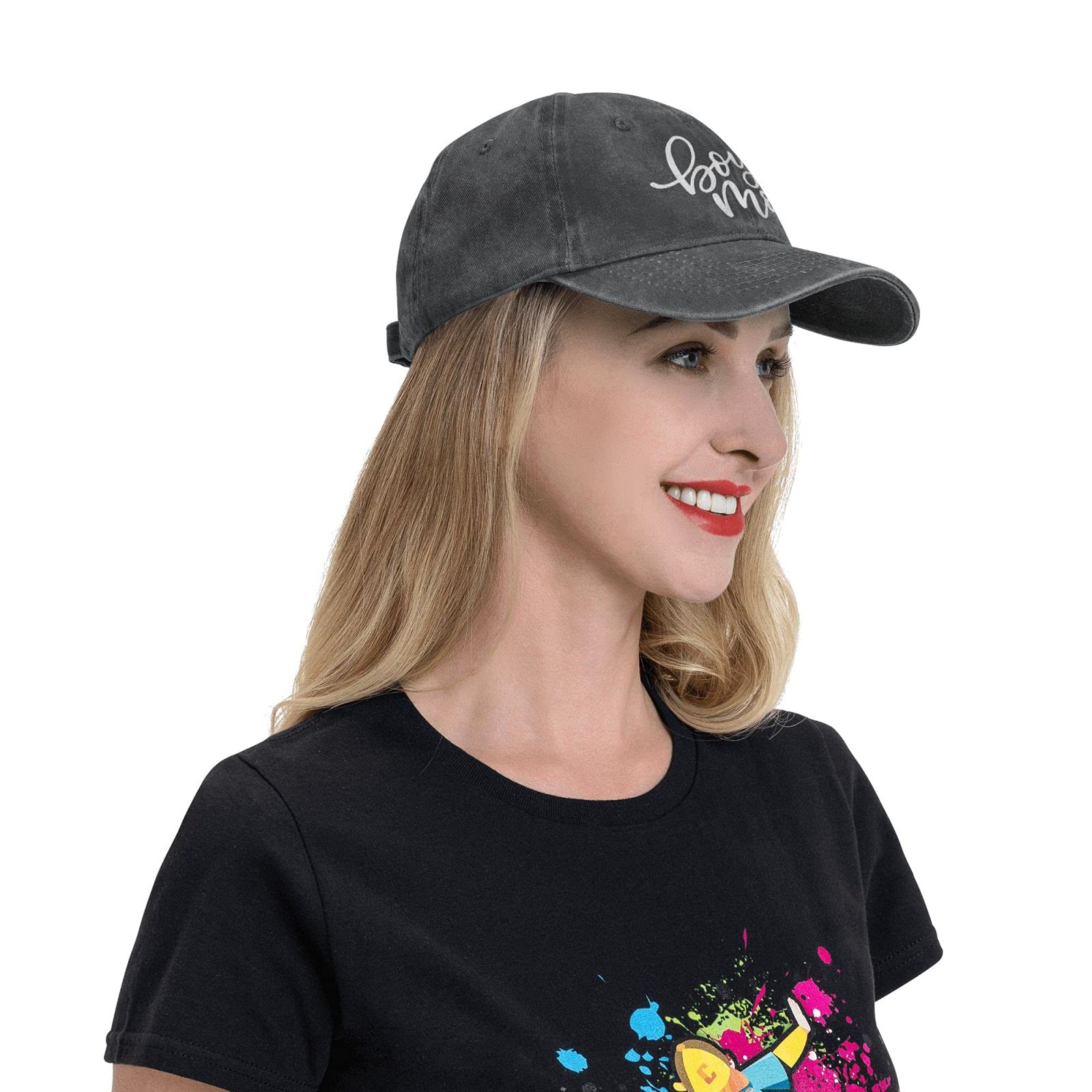 Waldeal Women's Boy Mom Baseball Cap Distressed Denim Dad Hat for Mama-Black
