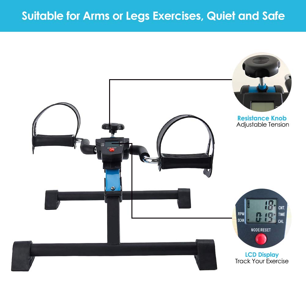 SYNTEAM Foldable Pedal Exerciser Machine with Electronic Display Mini Exercise Bike Compact Pedal Exerciser Under Desk Bike