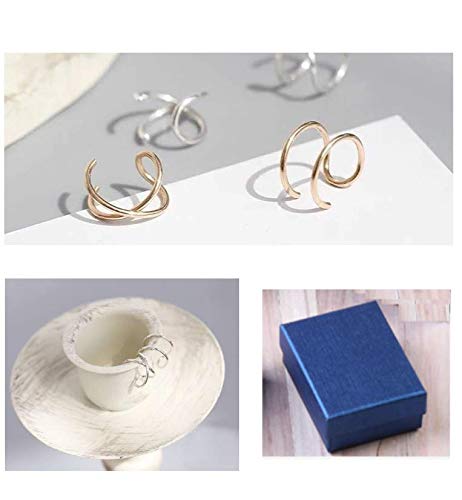 Sterling 925 Silver 4pcs No Piercing Earcuff (2 pcs Double line ,2 pcs Criss Cross ) Simple Gold Plated Fake Helix Ear Cuff Cartilage Earring Color Siver