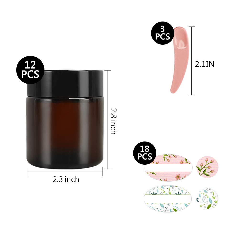STARSIDE 12 Pack 120 ml 4 oz Amber Glass Jars with Black Lids & Inner Liners,Round Jars for Cosmetics and Face cream Lotion.