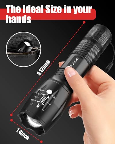 Victoper LED Flashlight 2 Pack, Bright 2000 Lumens Tactical Flashlights High Lumens with 5 Modes, Waterproof Focus Zoomable Flash Light for Outdoor, Gifts for Birthday for Men Women Adults