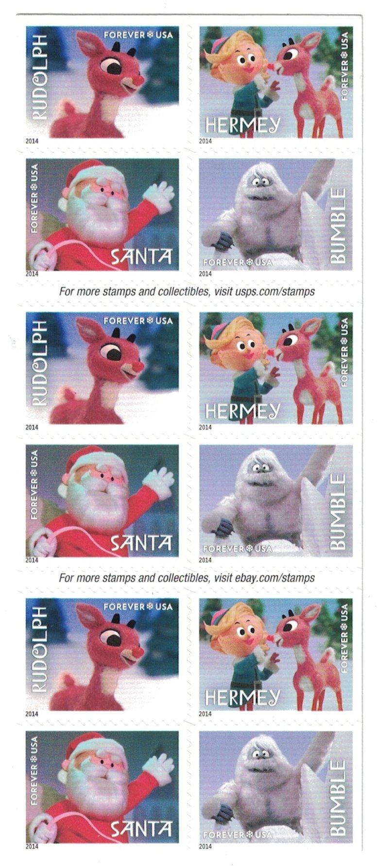 Rudolph the Red-Nosed Reindeer USPS Forever Stamps, Book of 20
