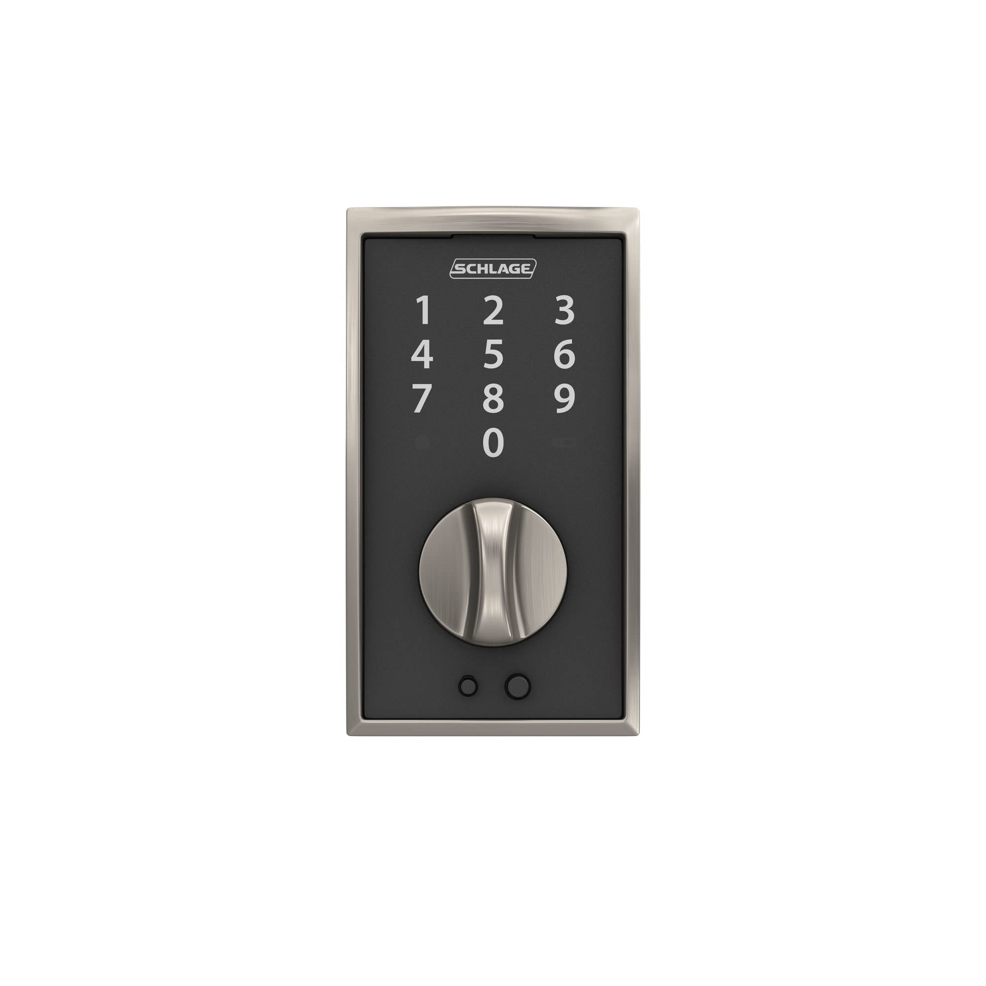 Schlage BE375 CEN 619 Touch Century Deadbolt, Electronic Keyless Entry Lock, Satin Nickel