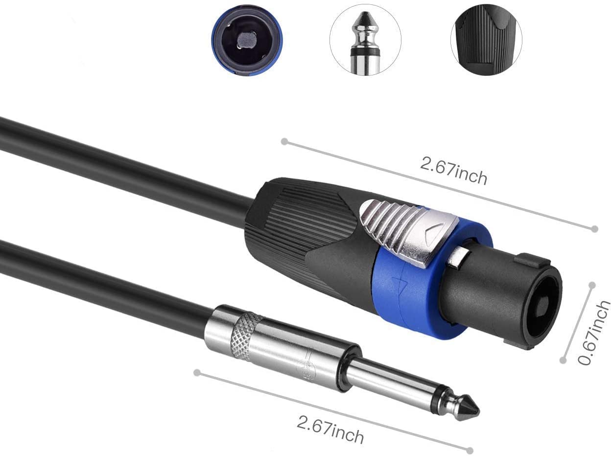 Yoico Pro 6 Feet Speakon to 1/4 Speaker Cable - 6 ft 12 Gauge Speakon to 1/4 Male Inch Audio Amplifier Connection Heavy Duty Cord - Single