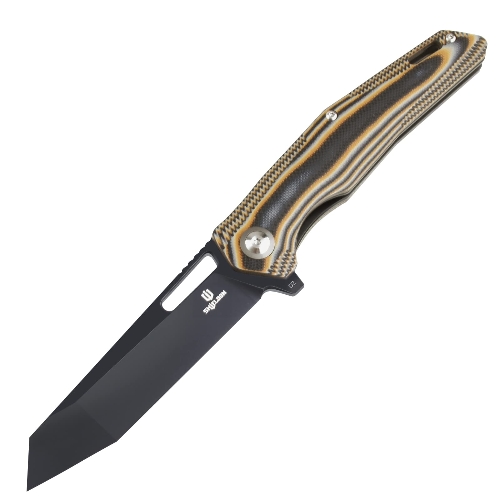 SHIELDON Boa Pocket Knife, 3.82" D2 Plain Blade with G10 Handle Folding Knife, Thumb Hole and Flipper Opener,Unique Tool Gift for Everyday Carry