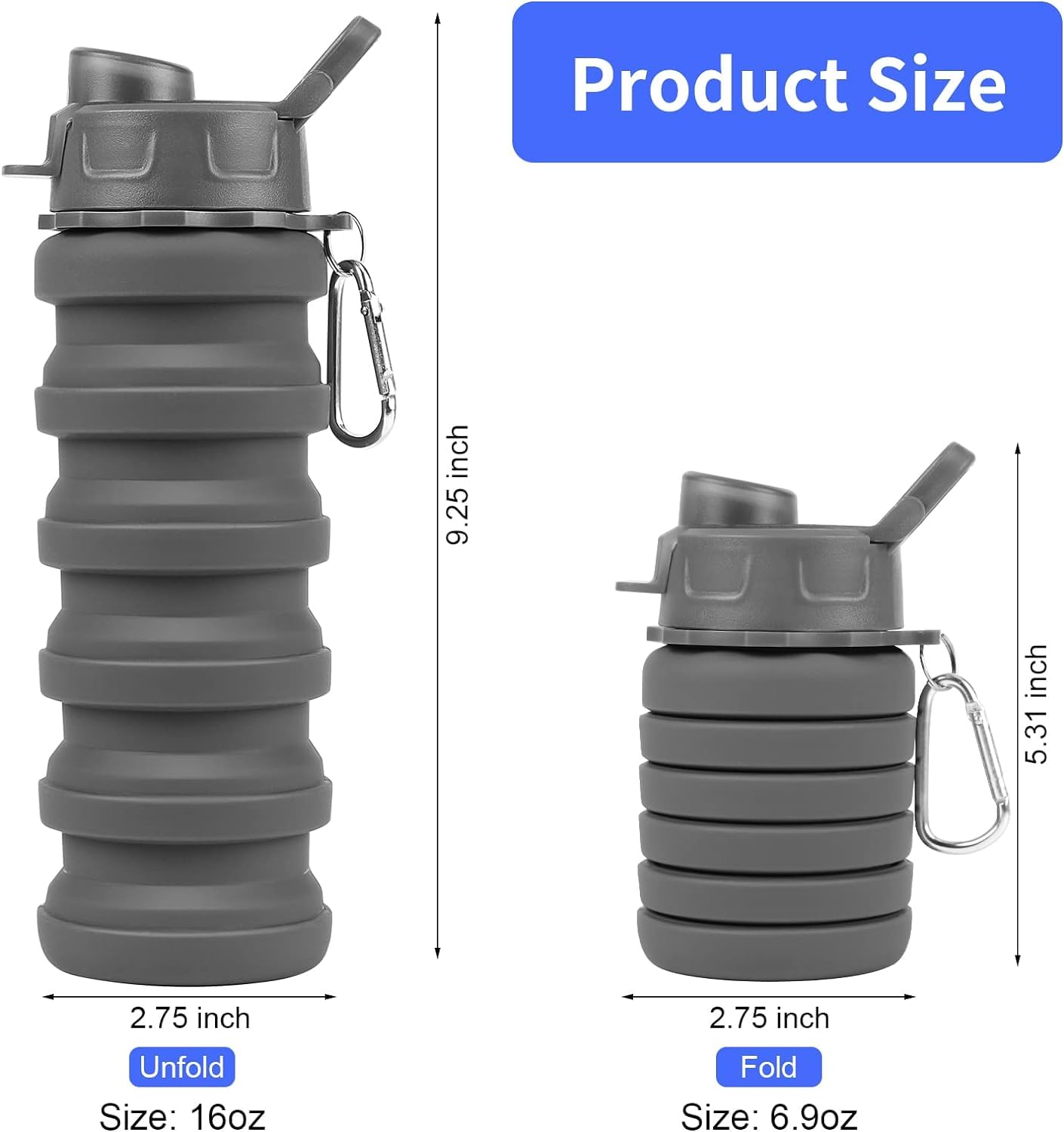 RUEIURI Collapsible Water Bottle, Foldable Cup,500Ml Collapsible Sport Water Bottle Bpa Reusable Travel Water Bottles For Hiking Biking Running Outdoor Gym (Gray(B)+Purple(B))