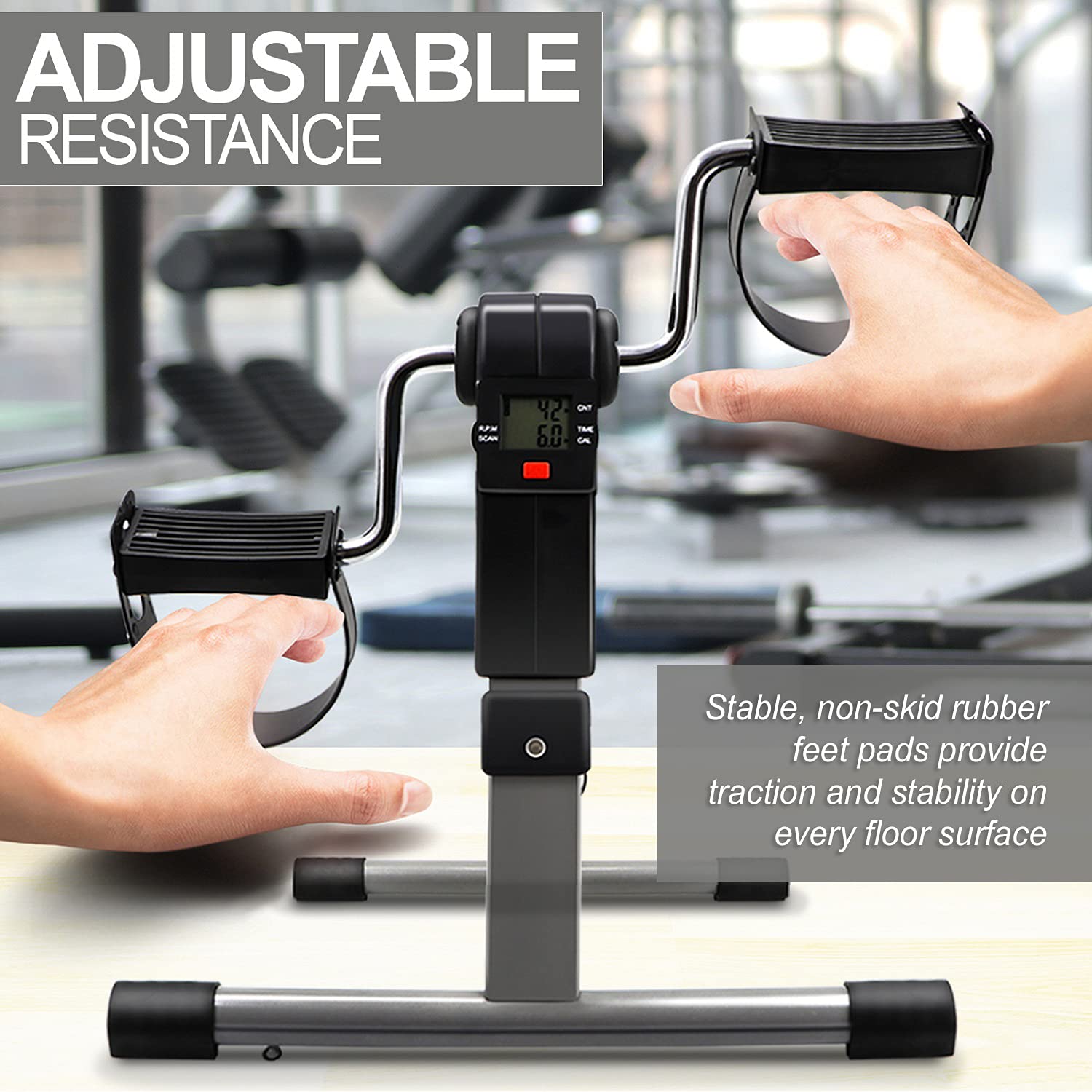 Under Desk Bike Pedal Exerciser with LCD Fully Assembled Exercise Peddler, Comfortable Pedal Strap