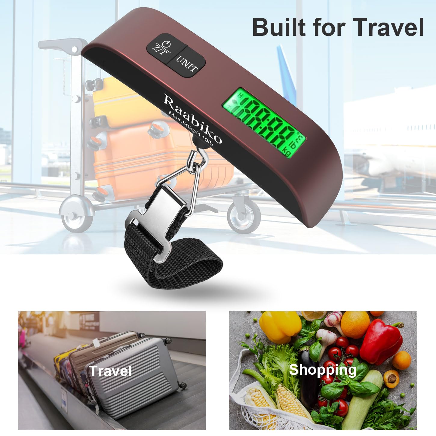Raabiko Luggage Scale, Portable Digital Luggage Weight Scale with Temperature Sensor, Rubber Paint, 110 Pounds, Battery Included, Ruby Red