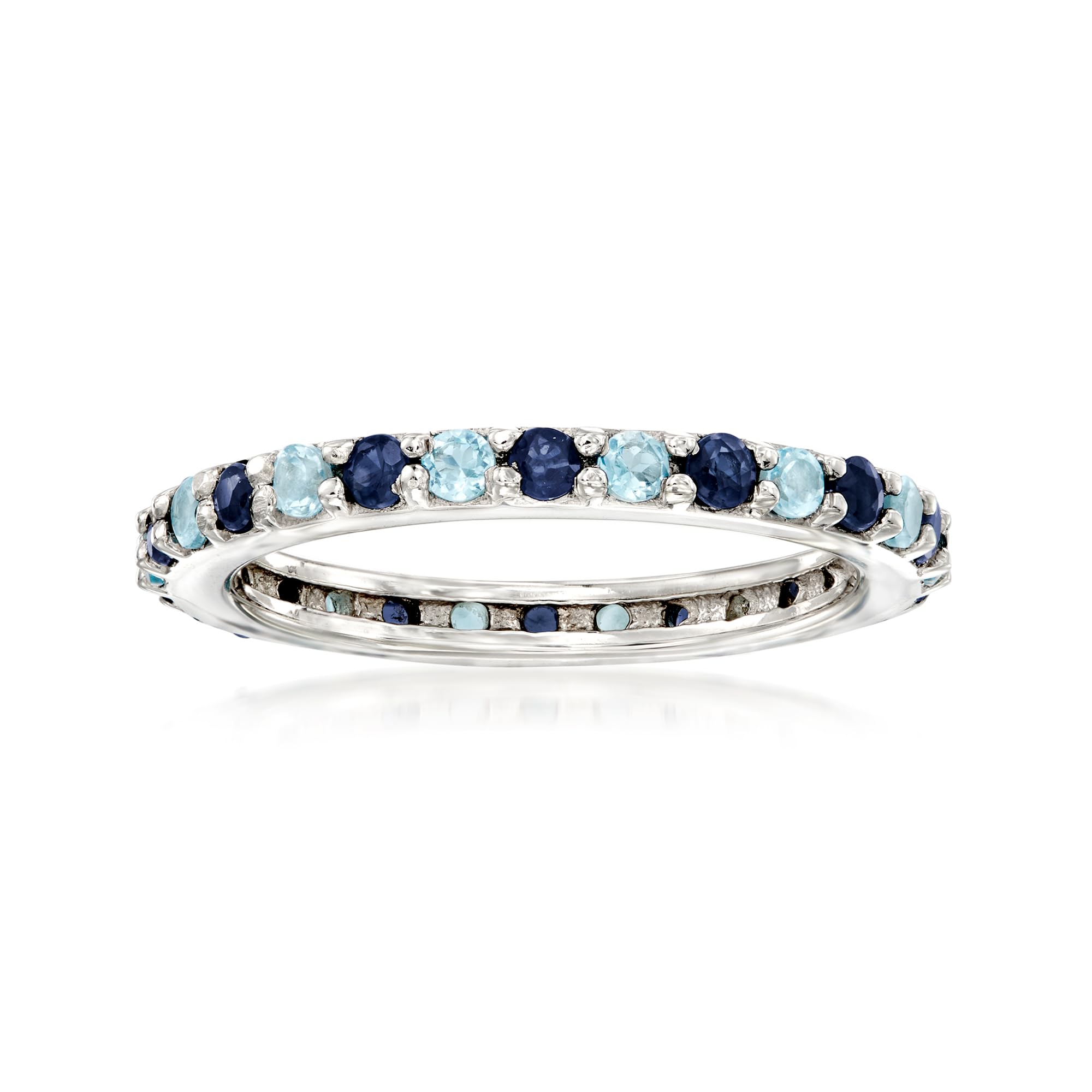 Ross-Simons 0.60 ct. t.w. Sapphire and .50 ct. t.w. Swiss Blue Topaz Eternity Band in Sterling Silver. Size 9