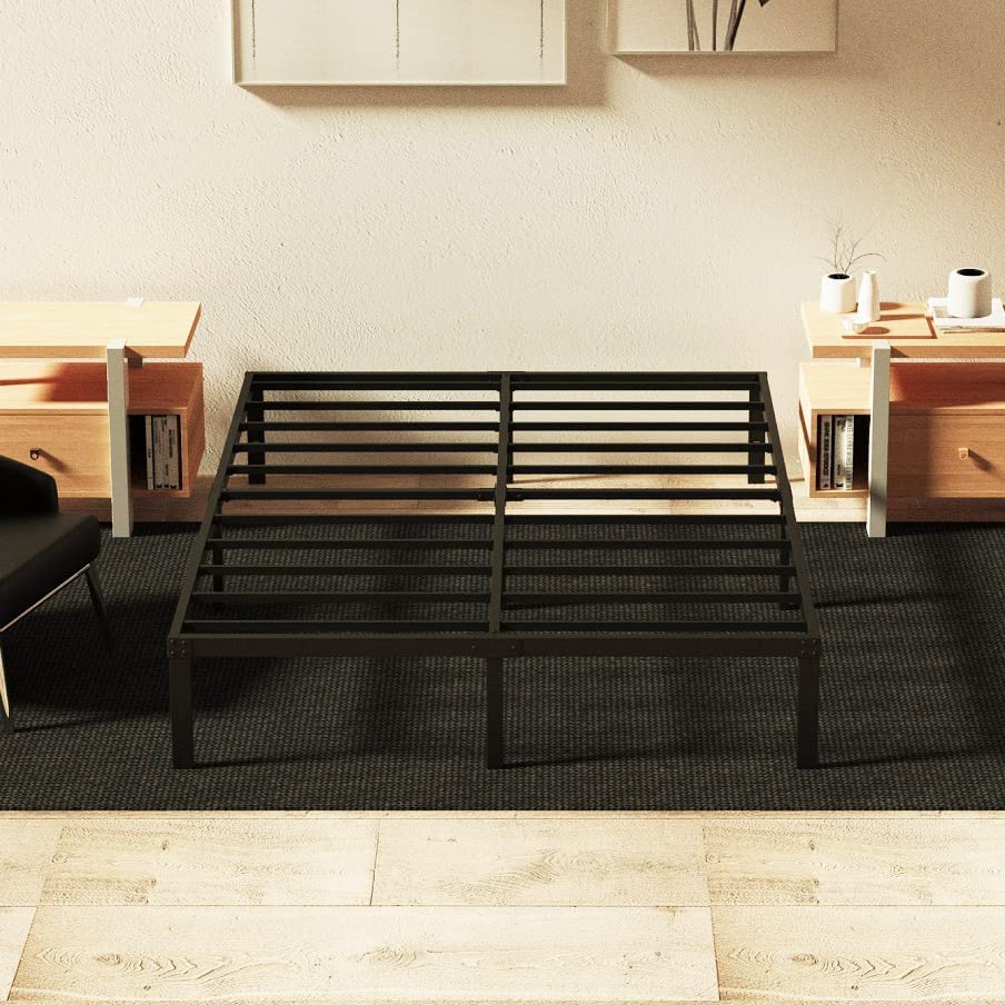Sealvvos 12 Inch Bed Frame Queen Size Heavy Duty No Box Spring Needed Metal Platform with Steel Slat Support, Easy Assembly, Noise Free, Black