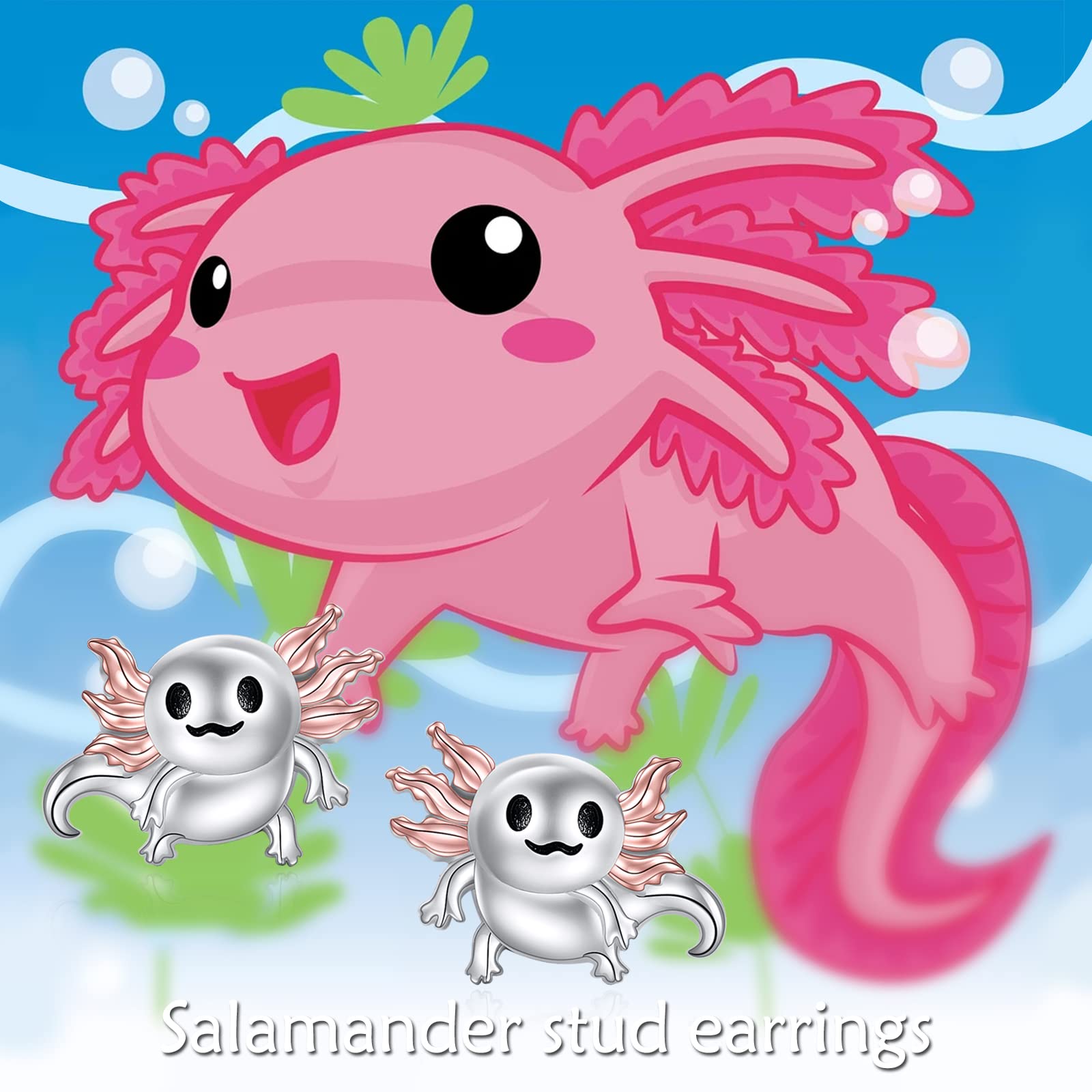 YAFEINI Axolotl Stud Earrings Sterling Silver Sea Creature Stud Earrings Tiny Earrings Animal Lover Cute Jewelry Gift