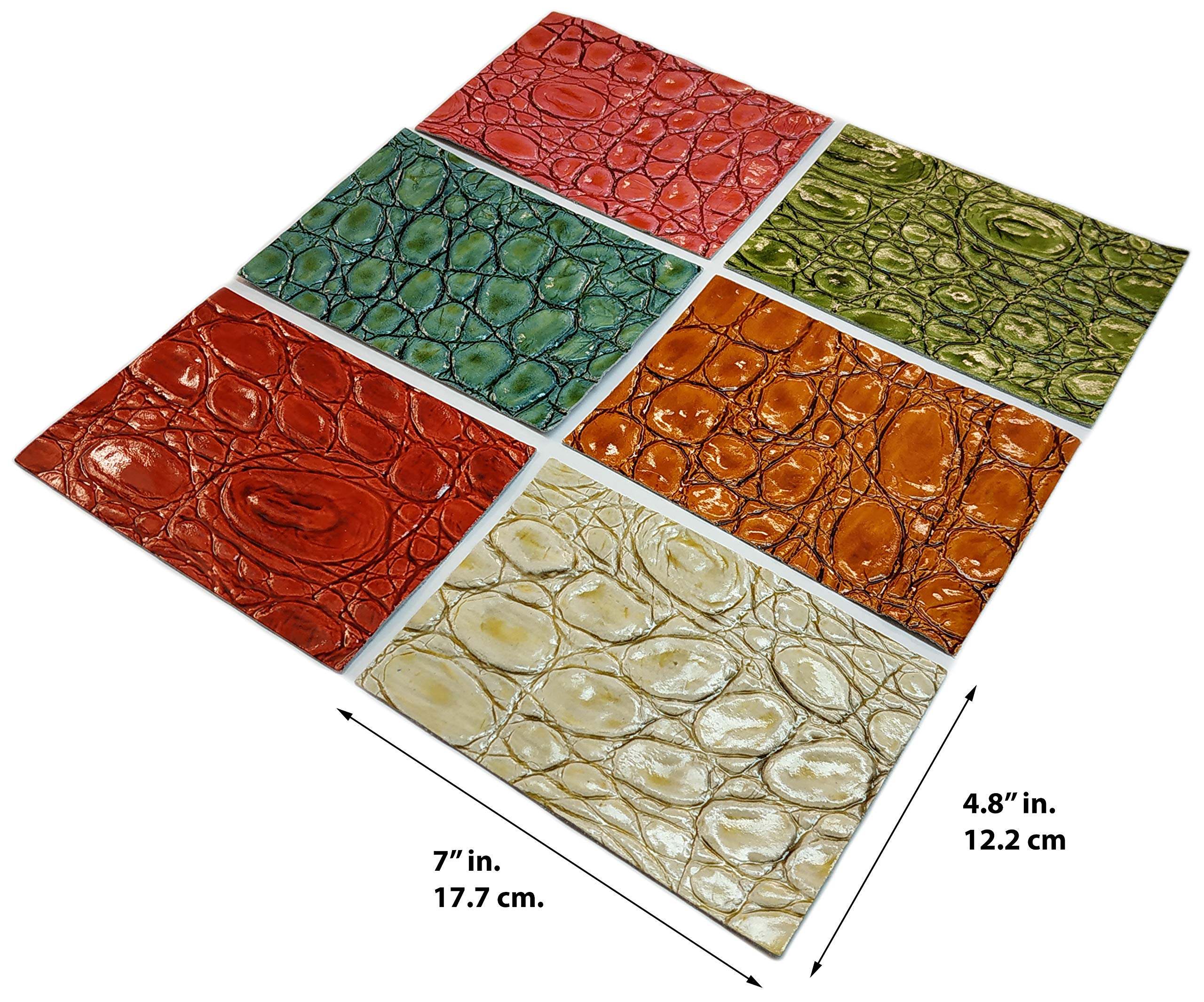 Upon Leather - 6 Genuine Leather Pieces. Embossed and Printed Croc Pattern Cowhide | Scraps 7”x 4.8” in. | Sheets pre-Cut from Whole hides | for Crafts, Earrings, Jewelry | Bright Happy Colors