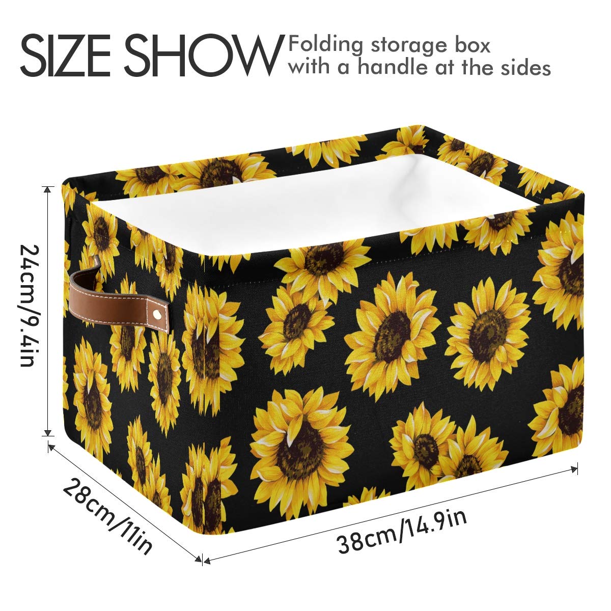 STAYTOP Large Storage Basket Collapsible Toy Storage Bins Waterproof Laundry Basket with Handle.Used for Home Closets, Offices, Bedrooms, Kids Toy and Gift Baskets-Vibrant Sunflower(Rectangular)1PCS