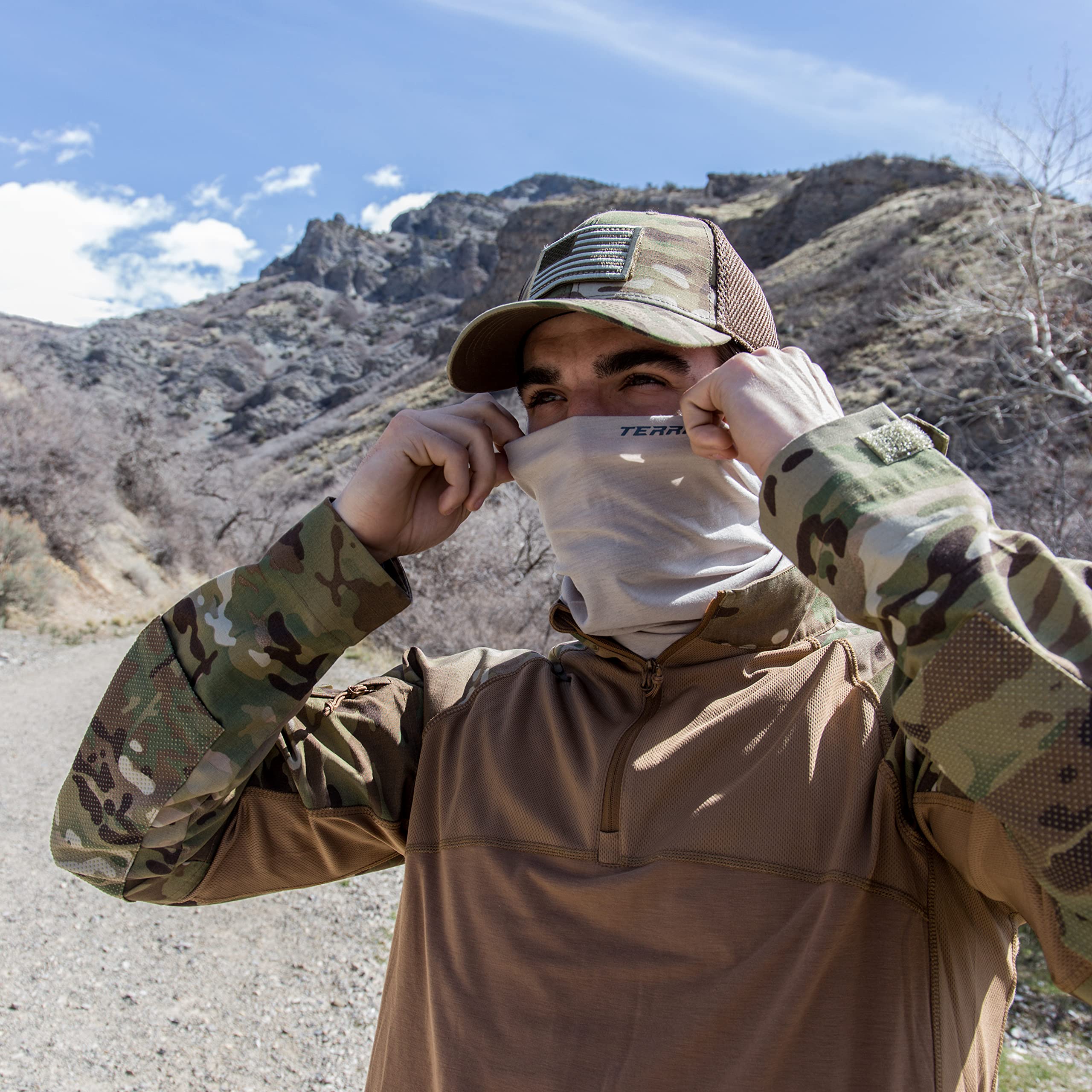 Terra Kuda Face Clothing Neck Gaiter Mask β Non Slip Light Breathable for Sun Wind Dust Bandana Balaclava (3-PAK Desert Sand)