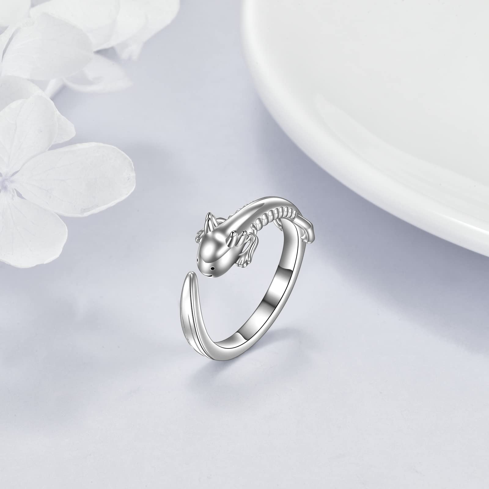 YAFEINI Axolotl Rings 925 Sterling Silver Axolotl Statement Rings Animal Jewelry Gifts for Women