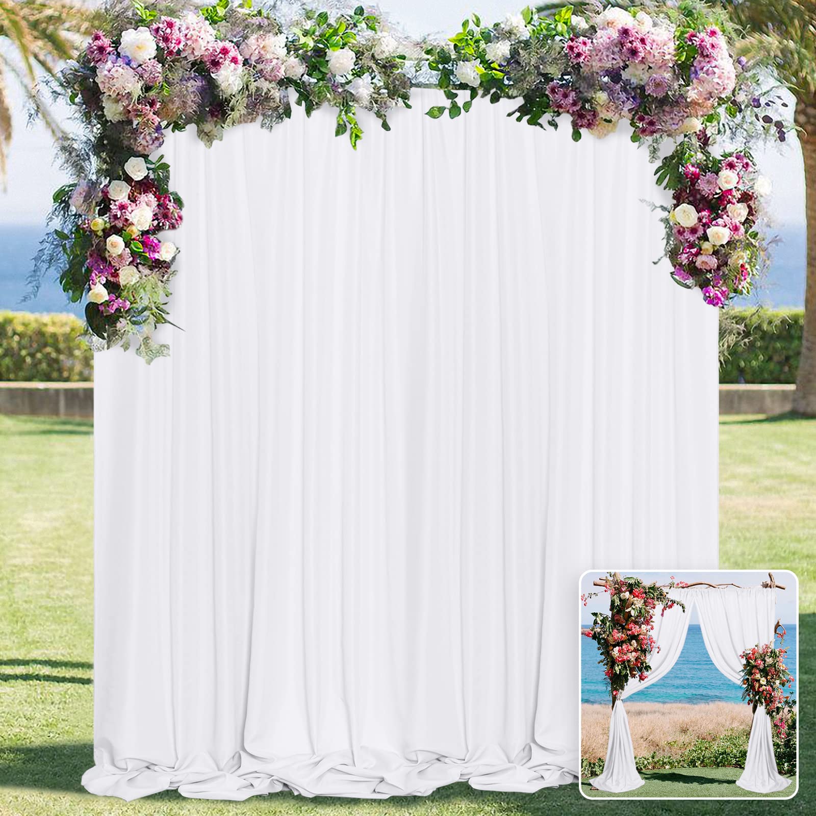 White Backdrop Curtain for Wedding Decor Holiday Party 4 Panels- White Wedding Backdrop Polyester Photography Backdrop Drapes Baby Shower Birthday Privacy Sliding Curtains Home Decor,5ft x 10ft