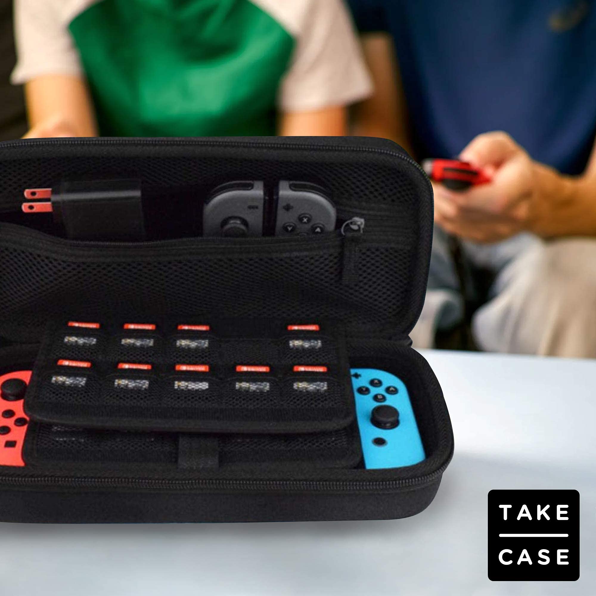 TakeCase Carrying Case for Nintendo Switch and New OLED - Protective Hard Case Includes Pouch That Fits Adapter/Charger, Accessories and 19 Games Storage - Perfect for Travel - Black