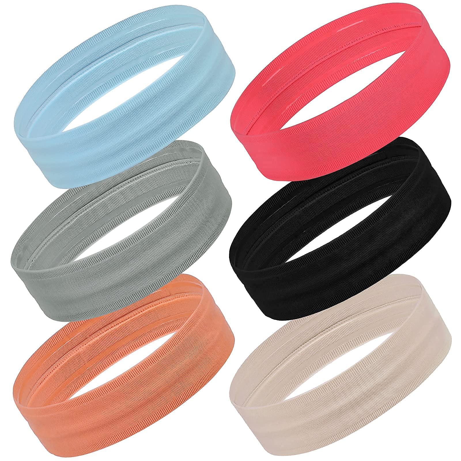 Vsiopy 6 Pack Sport Headbands for Women Sweat Wicking Running Headband Non Slip Thin Elastic Workout Sweatbands for Yoga
