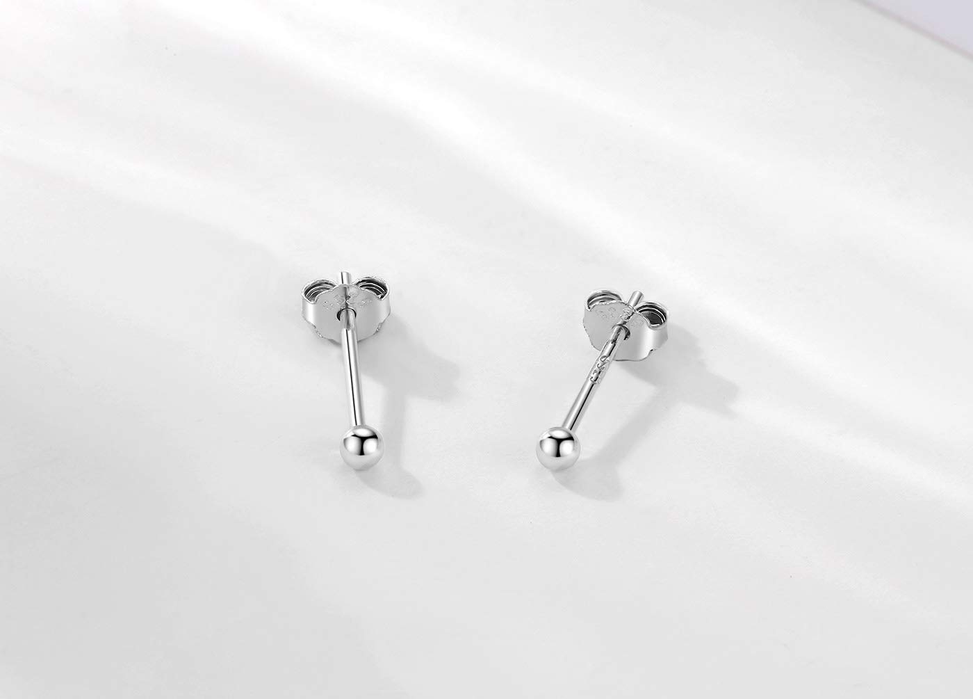 Sterling Silver Stud Earrings for Women Men- 3 Pairs of 2mm Tiny Round Ball Stud Earrings Set Cartilage Small Tragus Earrings Nose Lip Rings, Silver