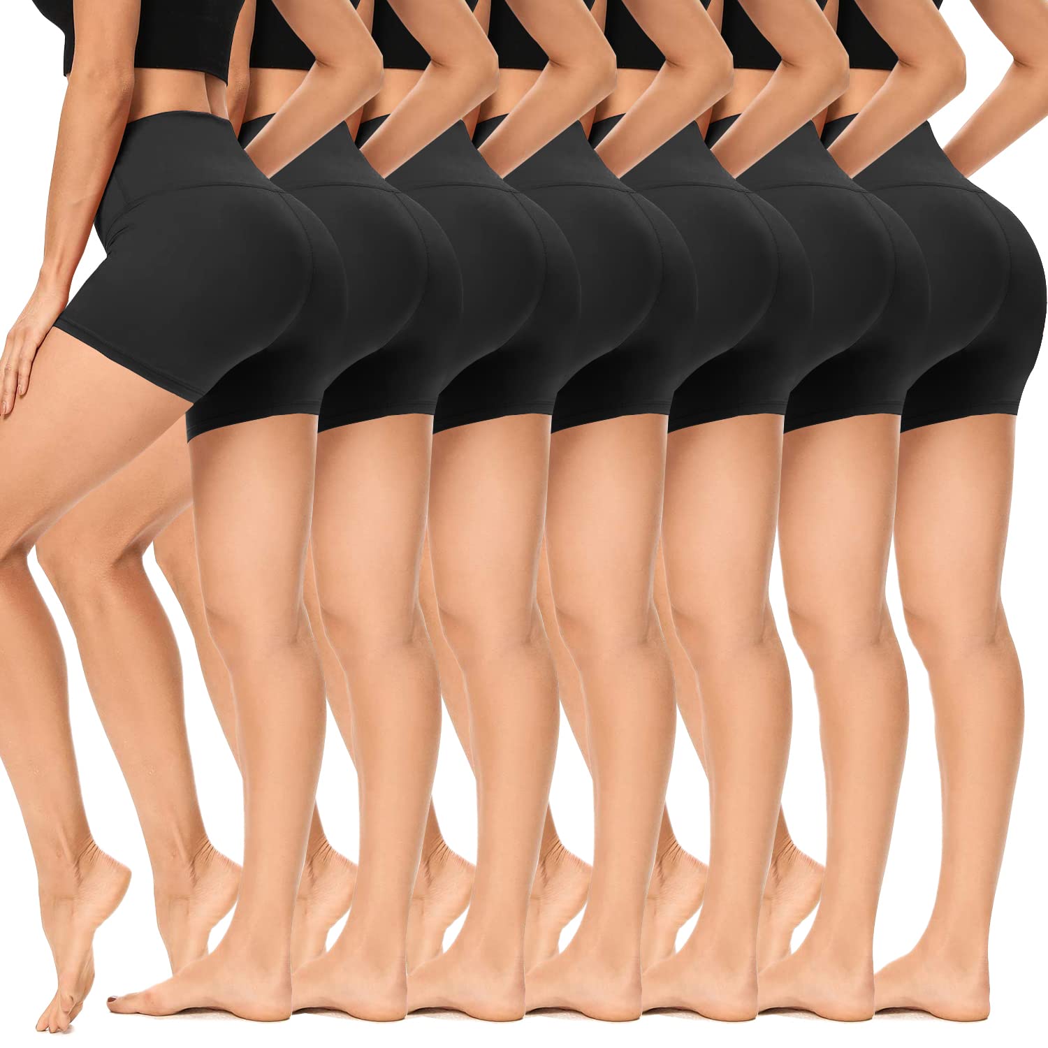 YOLIX 7 Pack High Waisted Biker Shorts Women - 5’’ Soft Black Yoga Workout Shorts