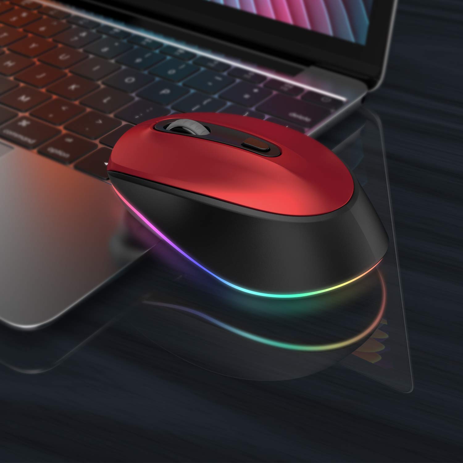 seenda Bluetooth Mouse - Ultra-Quiet, Rechargeable, Light-Up Wireless Mouse (Bluetooth 3.0/5.0+USB) for Computer, Laptop, Notebook, Kids' Chromebook, Mac, and Windows - Black and Red