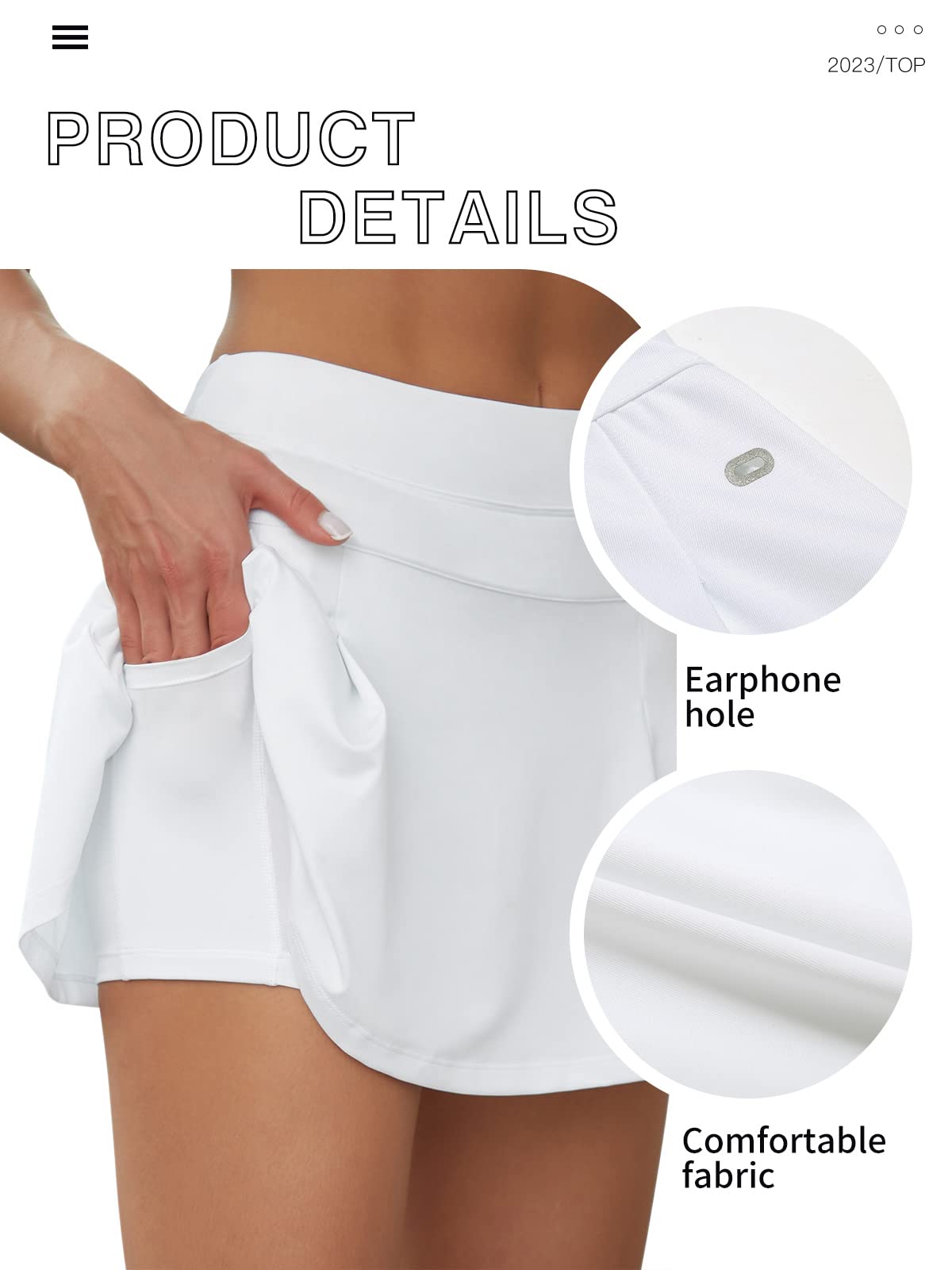 VUTRU Women's Tennis Skirts with Pockets High Waisted Pleated UV Protection Athletic Golf Skirt for Sport Running White