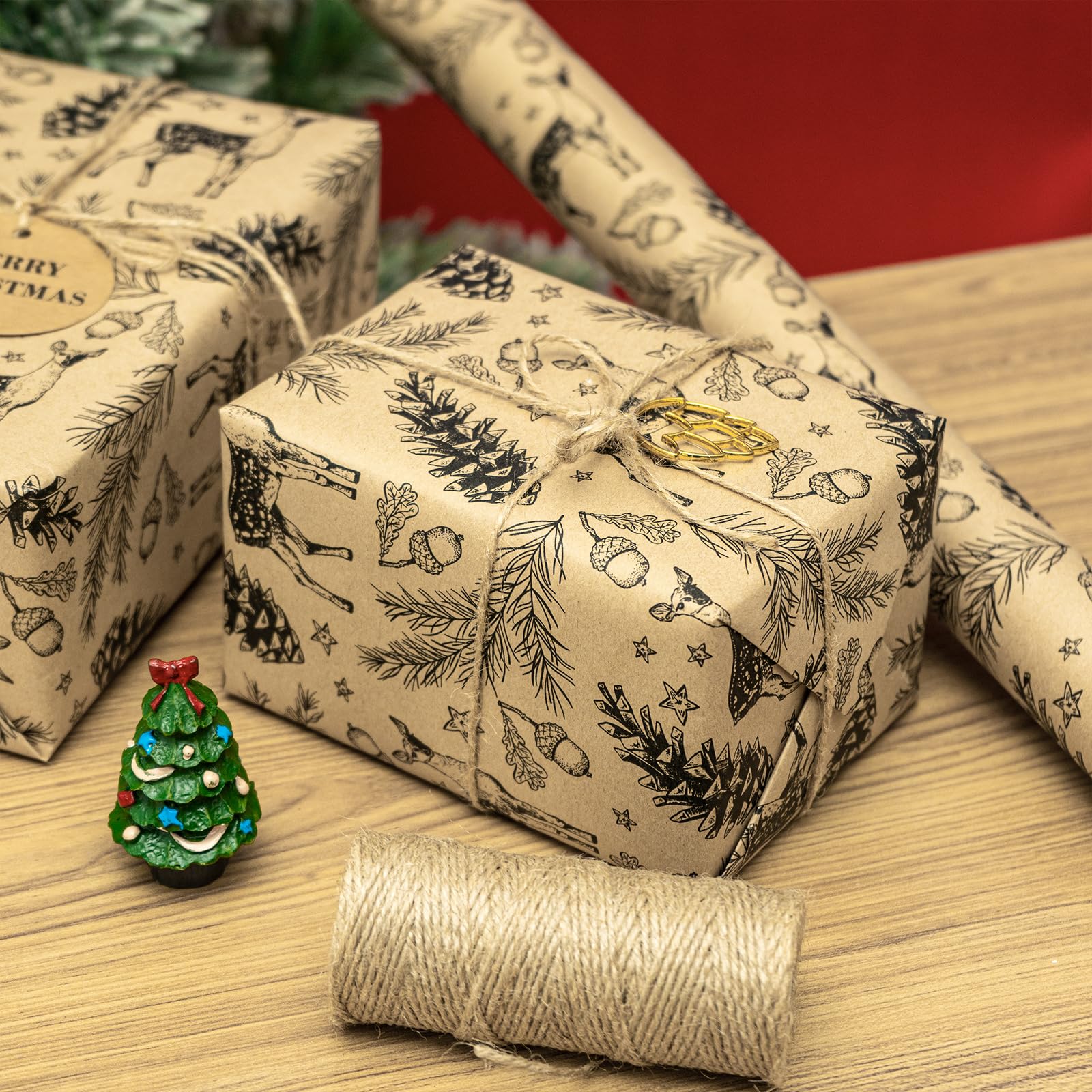 RUSPEPA Kraft Hanukkah Wrapping Paper Roll - Mini Roll - Menorah Design for Holiday Gift Wrap - 17 Inches X 32.8 Feet