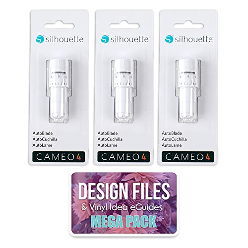 Silhouette Cameo 4, PRO, Plus, & Portrait 2 AutoBlade Replacement 3 Pack Bundle with 200+ Designs