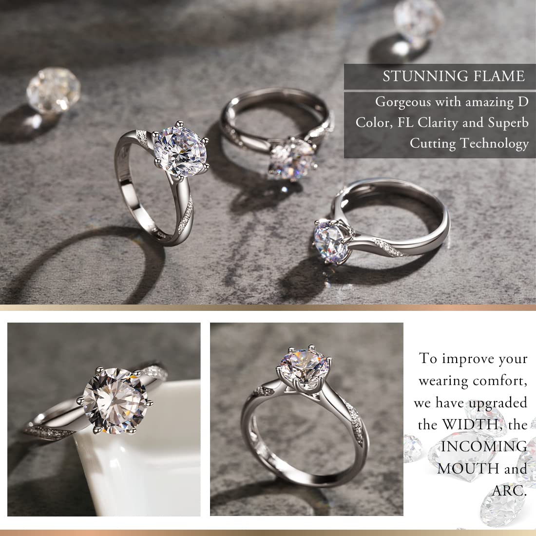 Stunning Flame 0.75ct Solitaire Engagement Ring White Gold Plated Sterling Silver Cubic Zirconia Wedding for Women | Excellent Cut, D Color, FL Clarity & Exquisite Polish| Size 7