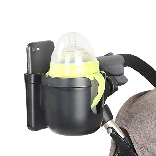 Stroller Cup Holder, 2 in 1 Universal Bottle & Phone Storage Rack, 360 Degree Cup Holder for Buggy, Pushchair, Wheelchair, Bike (Cup 2 in 1 -Pink)