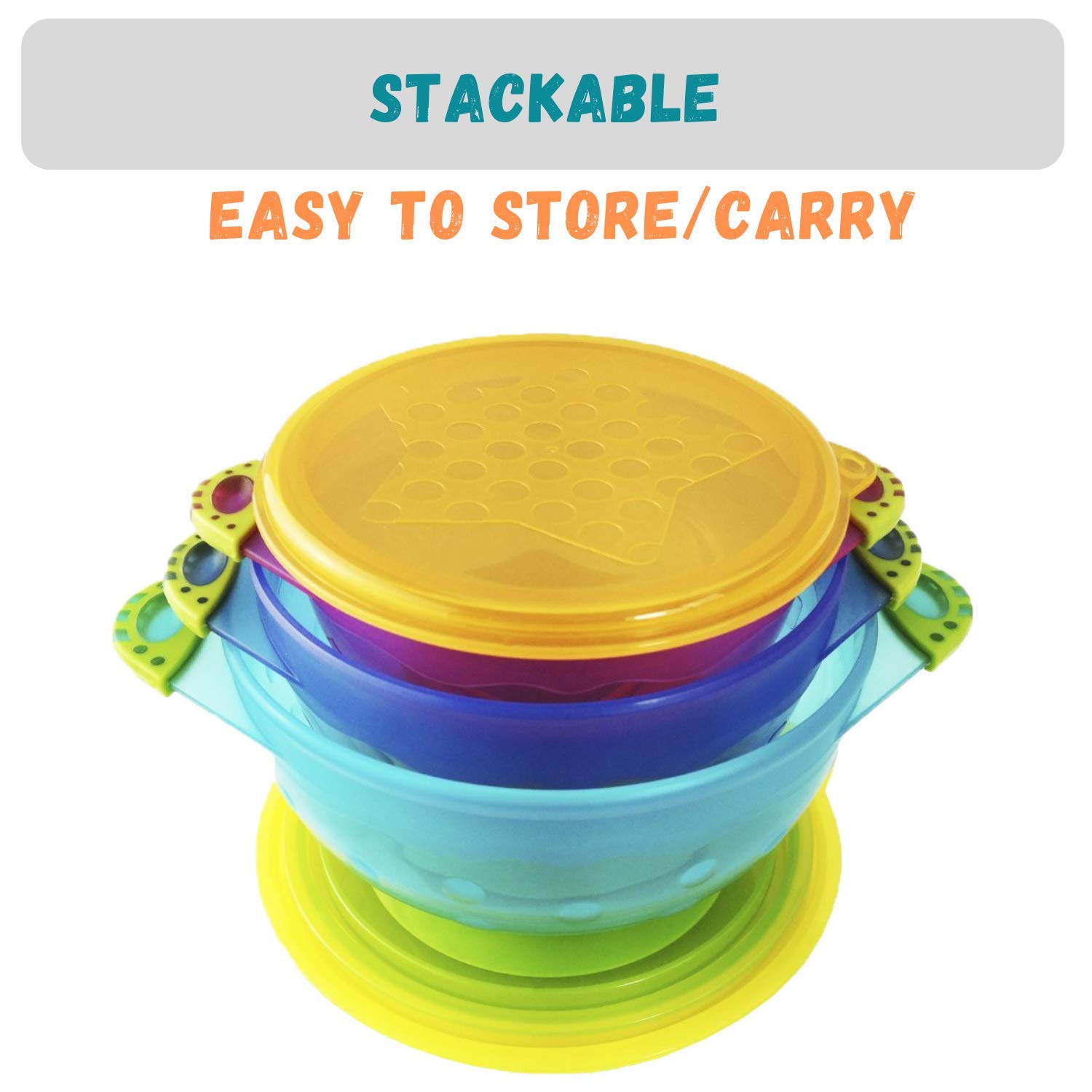 Silikong Suction Bowls for Toddlers, BPA Free, Dishwasher and Microwave Safe. Stay Put Dishes for Kids, Babies and Infants. 3 Pack