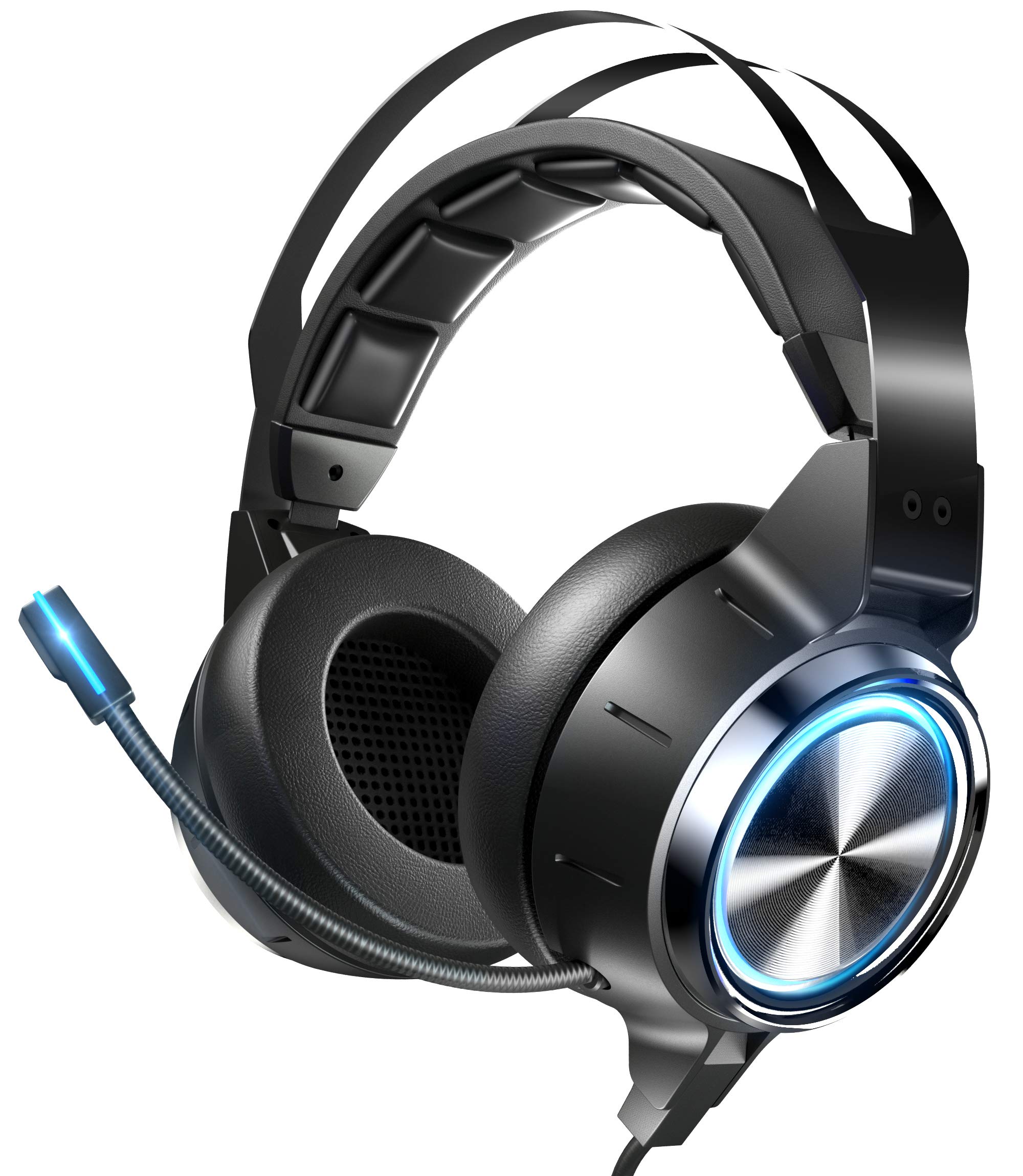 VOKYO Ultralight Gaming Headset PS4 Headset with 7.1 Surround Sound, Noise Cancelling Mic Flowing Gaming Headphone with LED Soft Memory Earmuffs-Works for Xbox One PS5 PS4 Controller PC Laptop