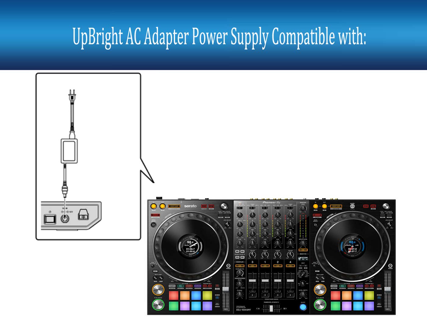 UpBright 12V AC/DC Adapter Compatible with Pioneer DJ Serato DDJ-1000 DDJ1000 SRT DDJ-1000SRT DDJ-1000SRT-W 4-Channel Club Style Digital DJ Controller 12VDC DC12V 12.0V Power Supply Cord Charger PSU
