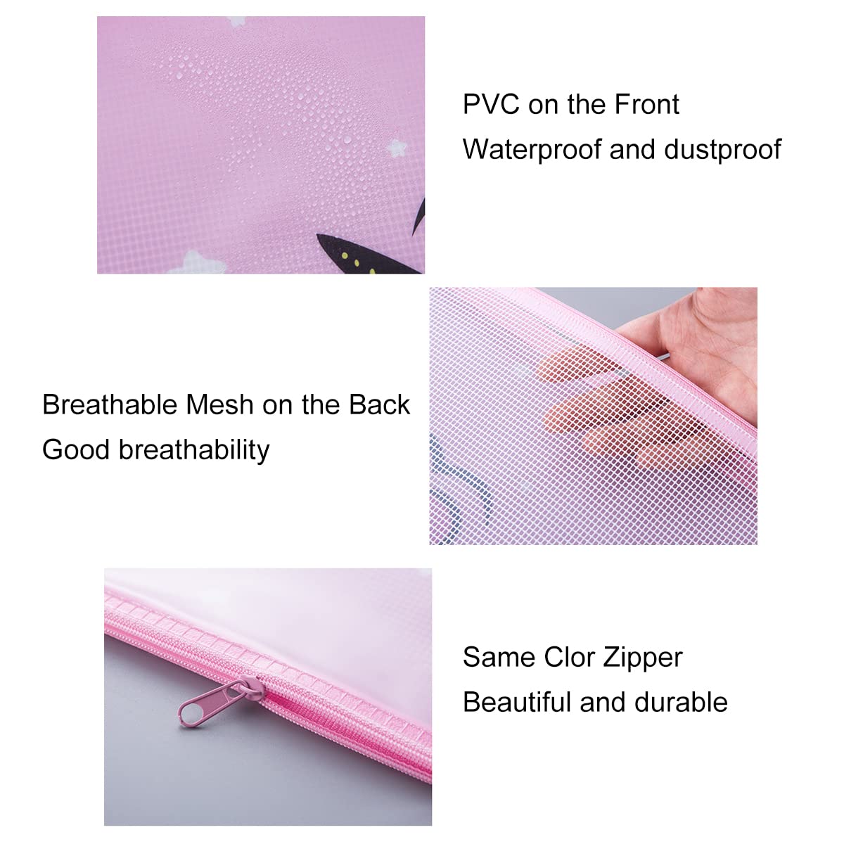 RUSUO PVC Bag, Mini Cute PVC Pen Pencil Bag Cartoon File Folder Cosmetic Mesh Pouch Organizer with Zipper for s s