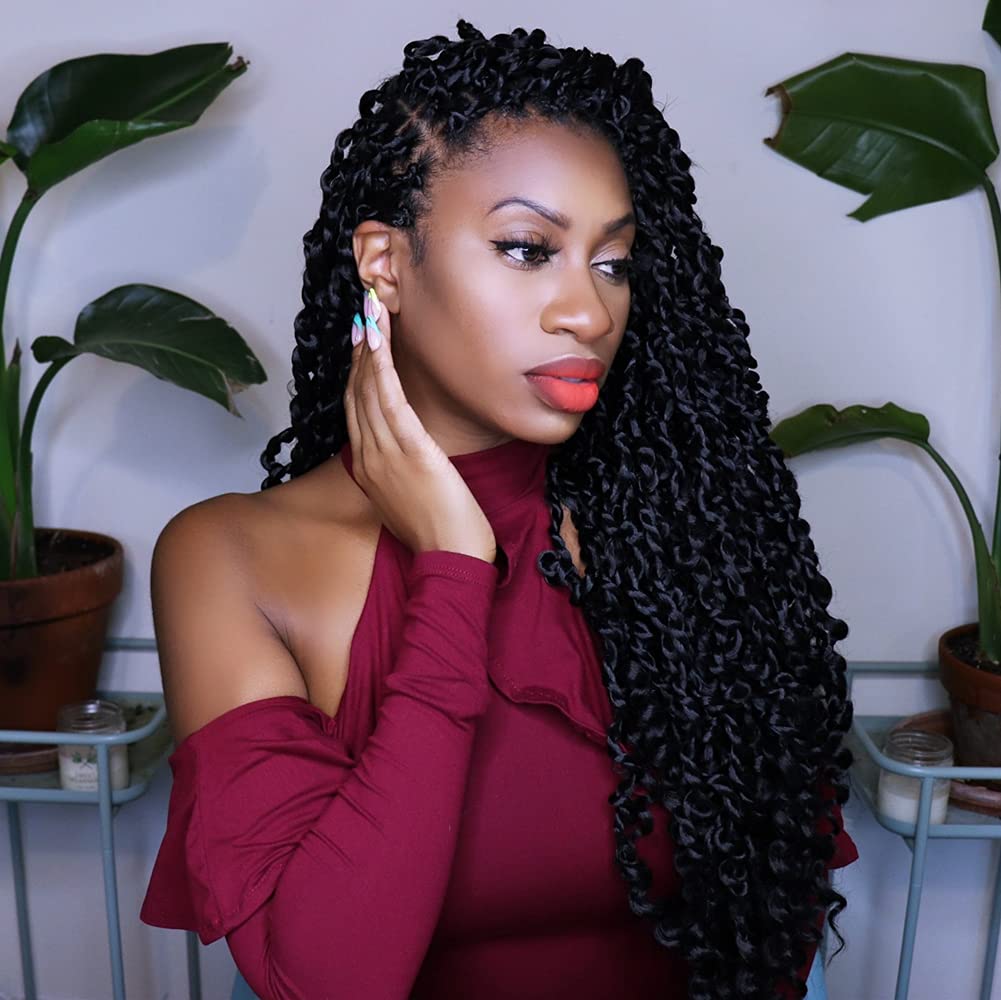 The BOHOBABE 24 Inch Kai Twists Crochet Hair 8 Packs Pre-looped Long Soft Twist With Curly End Pre-twisted Boho Style Crochet Braids(1B)