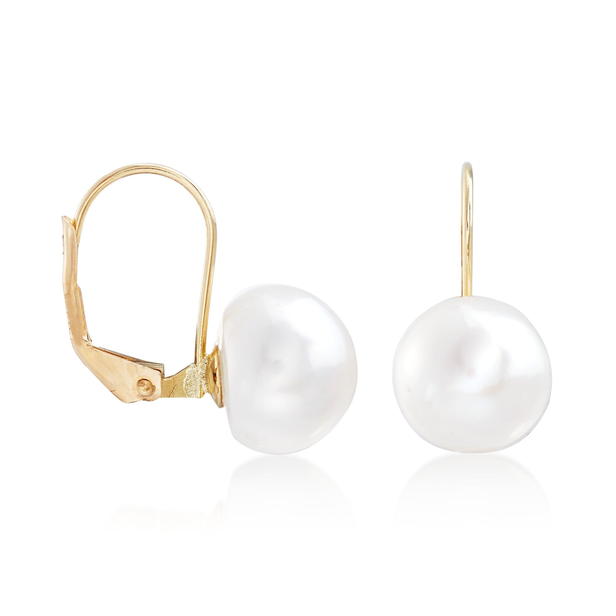Ross-Simons 10-11mm Cultured Button Pearl Drop Earrings in 14kt Yellow Gold