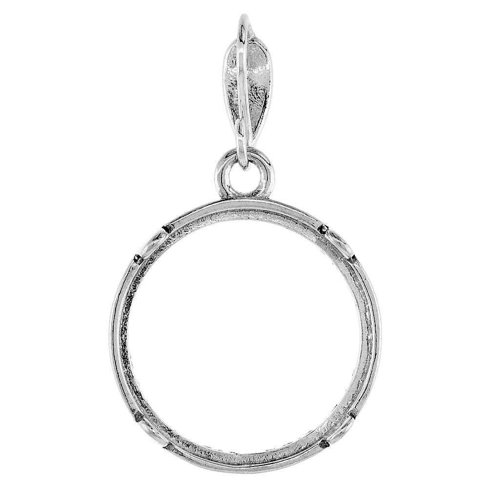 Sterling Silver Dime Bezel 18 mm Coins Prong Back Diamond Cut 10 cent Coin NOT Included