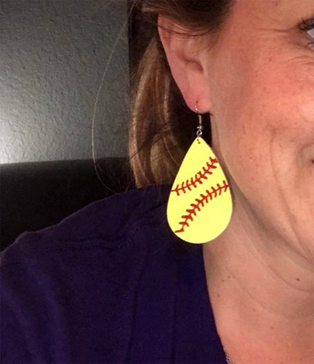 StylesILove Womens Teen Girls Baseball Teardrop Leather Dangle Earrings (White)