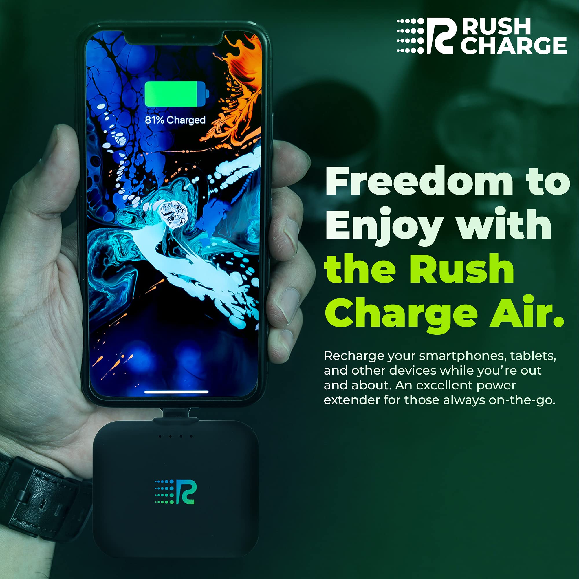 Rush Charge Air Portable Power Bank for Android (USA) β 2500mah, 2.1A High-Speed Power Bank Fast Charging - Lightweight, Compact USB C Charger β Travel Size, Pre-Charged Battery Pack