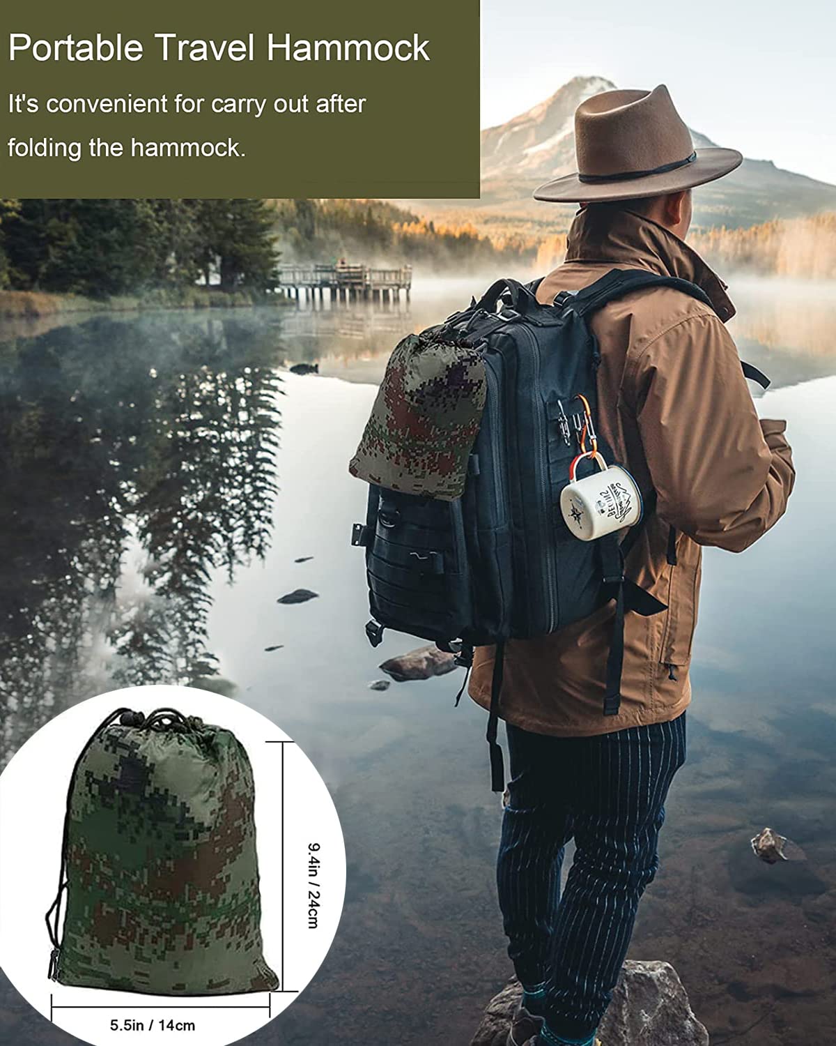 Uplayteck Camping Hammock with Mosquito Net - Portable Double/Single Travel Hammock Insect Netting 210D Nylon Hammock Swing for Backyard Garden Camping Backpacking Survival Travel (Camo)